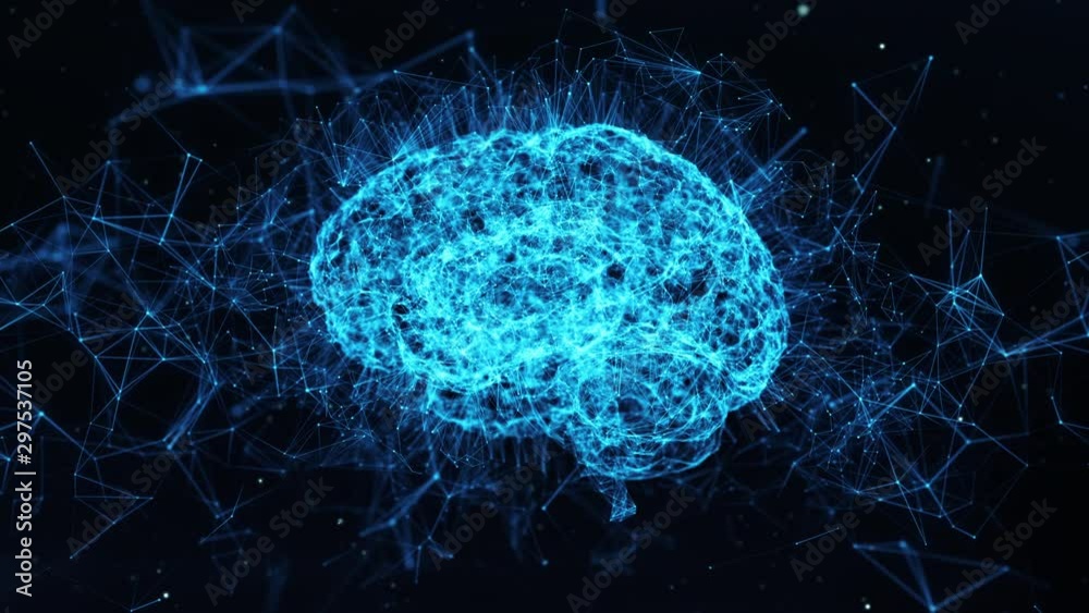 conceptual 3D animation of Digital Brain hologram Ai Artificial Intelligence Deep Data Machine ...