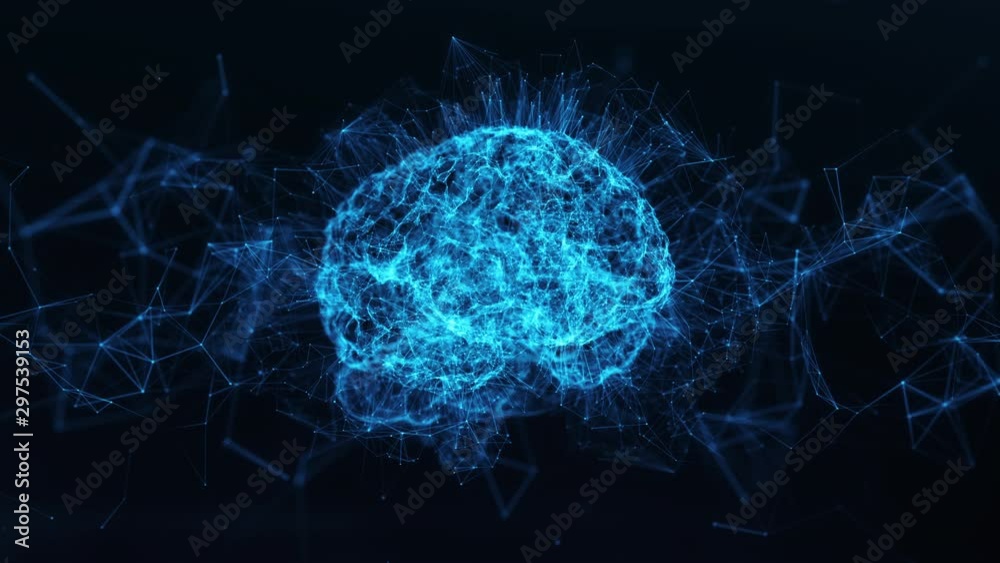conceptual 3D animation of Digital Brain hologram Ai Artificial Intelligence Deep Data Machine ...