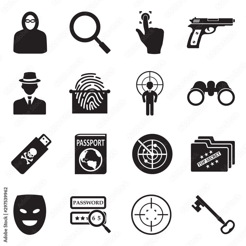 Spy Icons. Black Flat Design. Vector Illustration. Stock Vector | Adobe ...