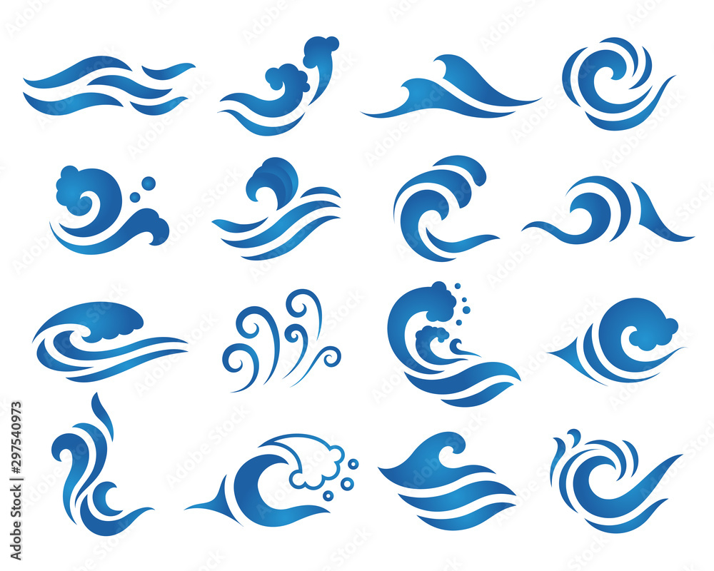 Wave water logo design and icons silhouette gradient vector. Stock ...