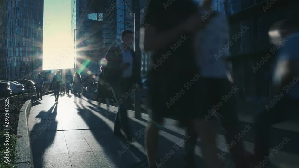 Dolly hyperlapse crowd office workers people businessmen in modern ...