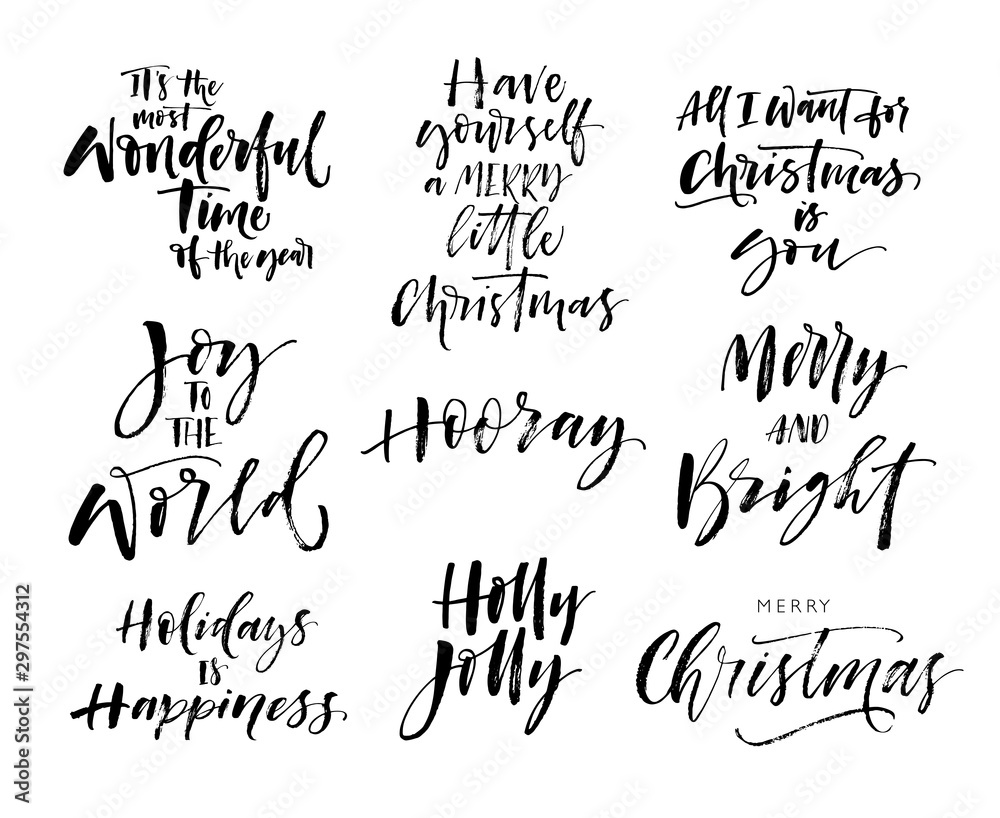 Collection of hand drawn holiday lettering. Modern vector brush ...