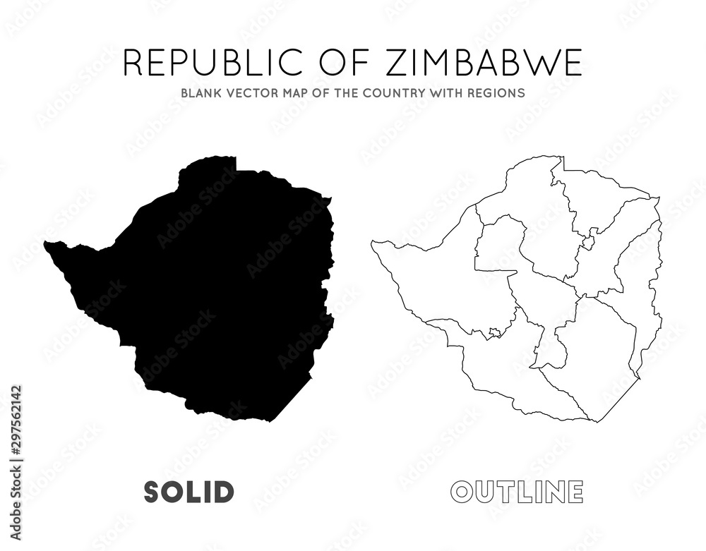Zimbabwe map. Blank vector map of the Country with regions. Borders of ...