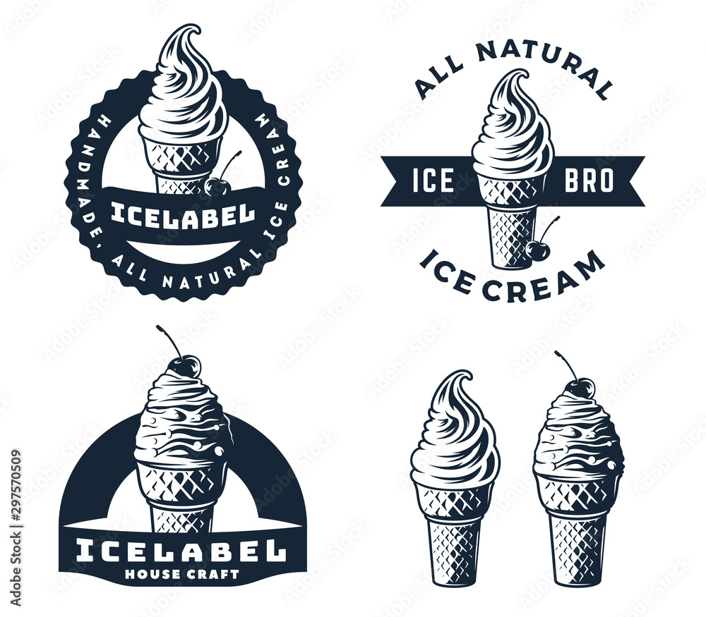 Set of ice cream logo, emblems and badges isolated on white background ...