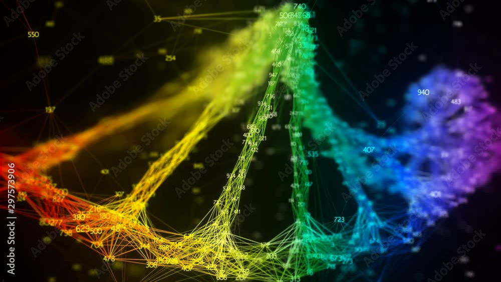 Vidéo Stock Abstract iridescent rainbow random digits digital plexus ...