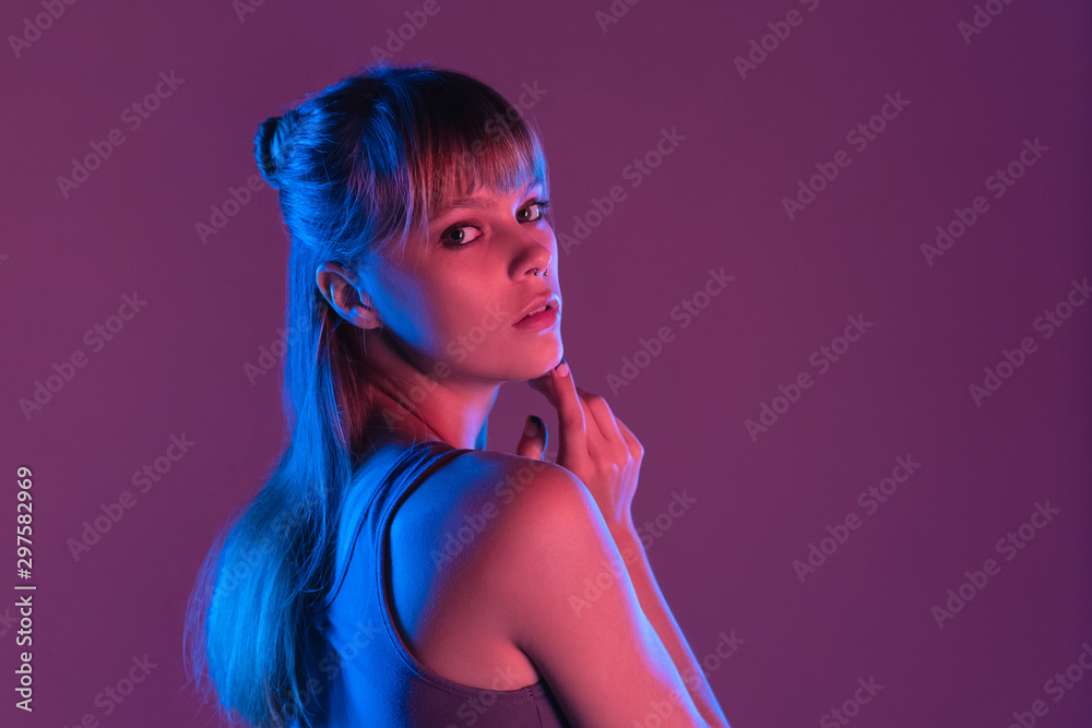 Fashion attractive young blond hair 20s fashion girl model pretty face ...