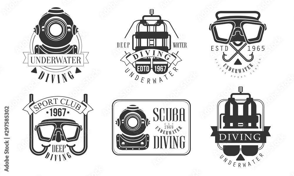Set of vintage diving logos cartoon vector illustration Stock Vector ...