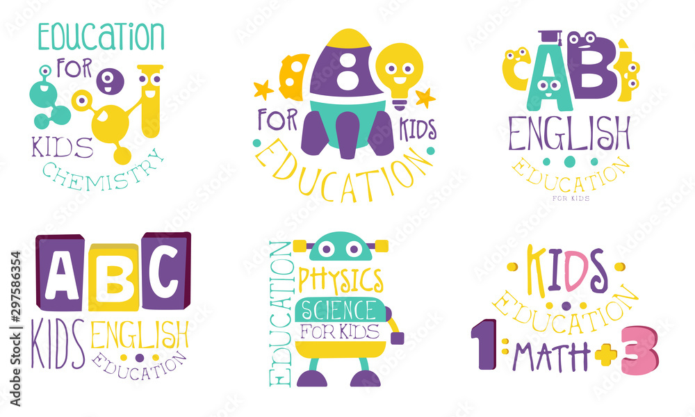 Set of school items logos cartoon vector illustration Stock Vector ...