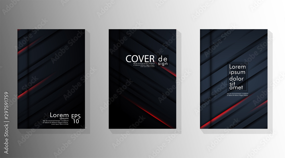 Dark blue and red, abstract backgrounds set of geometric brochure ...