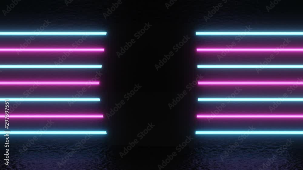 Neon background with black cube. Purple and blue neon background ...