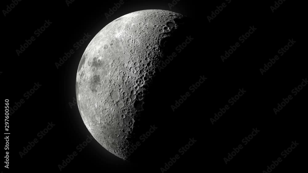 Big moon rotating 360 degrees around, half light and dark side Stock ...