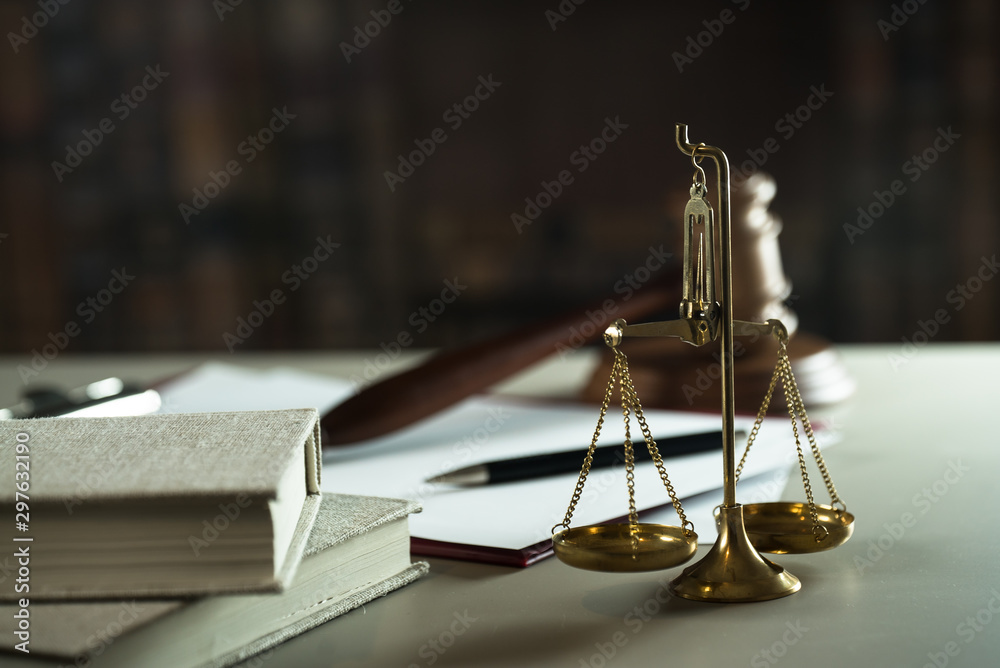 Law and Justice concept image, Lawyer's office desktop with papers ...