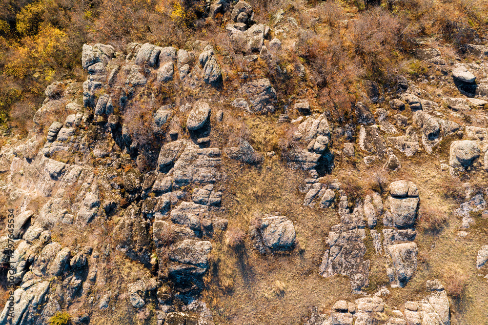 Rocky place top view. Canyon. Aero photo shooting. Stone background ...
