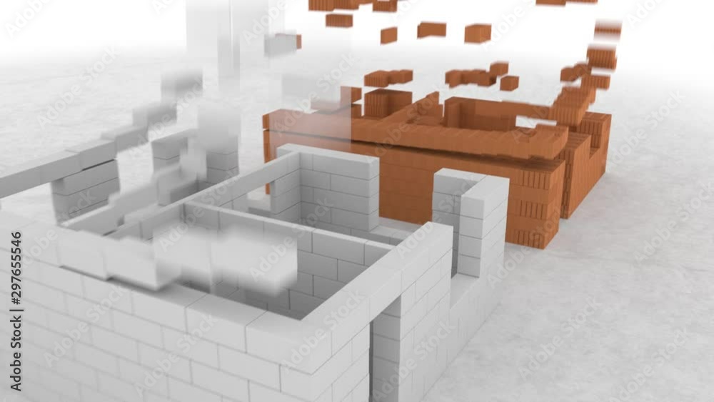 Abstract construction of building, of cartoon brick house isolated on ...