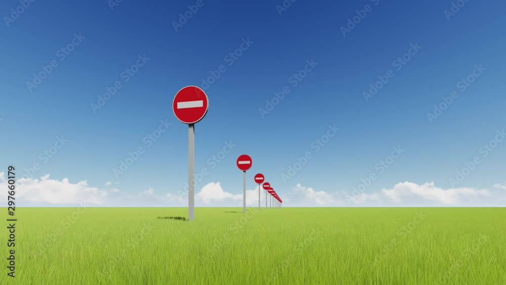 Stockvideo Do not enter multiple road stop signs in green field ...