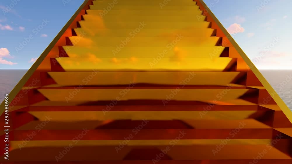 Endless golden staircase 3d looped animation. Abstract stairway to ...