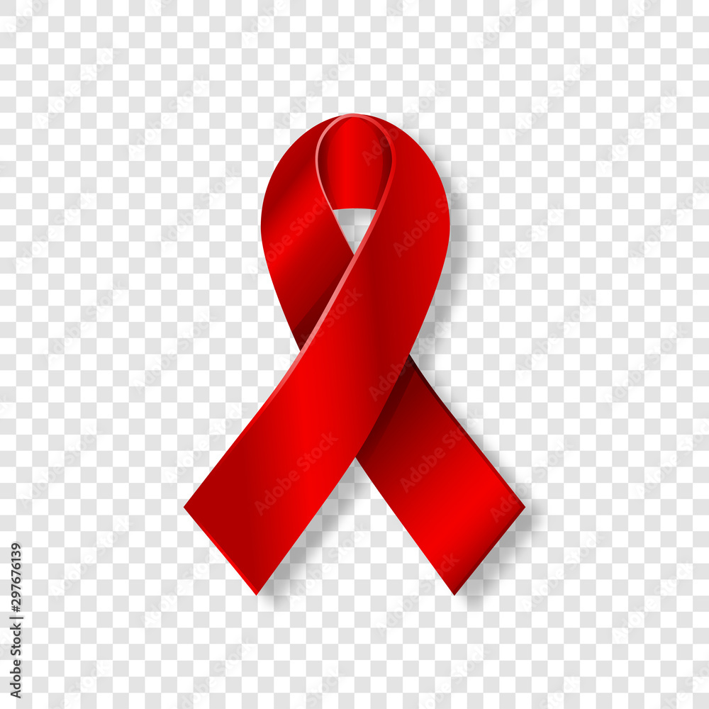 Vector AIDS Realistic Red Awareness Ribbon. Glowing HIV medical symbol ...