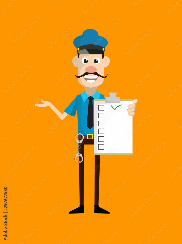 Cartoon Cop Policeman - Showing a Checklist Stock Vector | Adobe Stock
