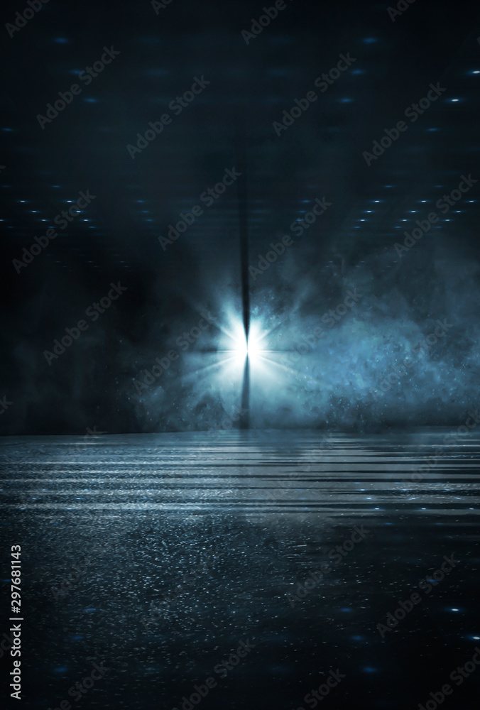 Empty background scene. Dark street reflection on the wet pavement ...