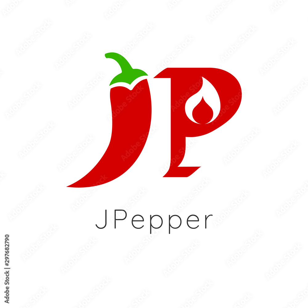 JP letters for hot chili pepper logo design with fire. Stock Vector ...