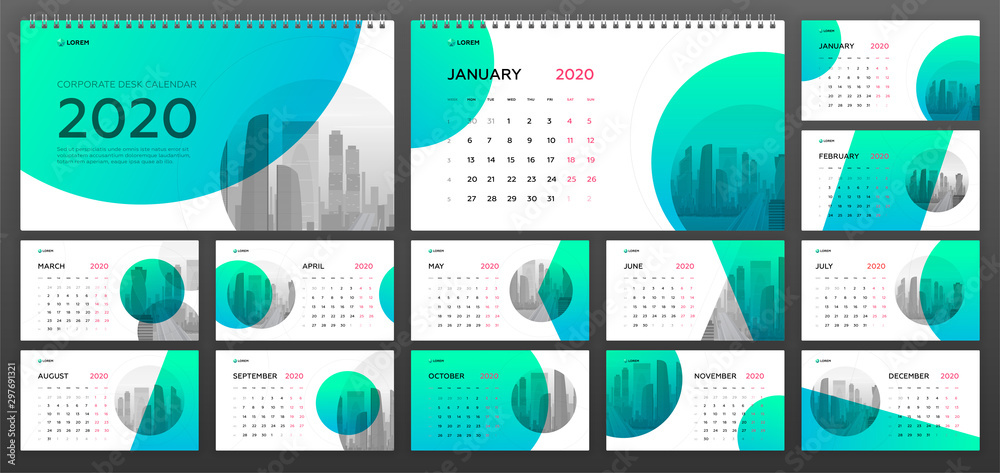 Desktop Calendar 2020 template for business and construction. Week ...