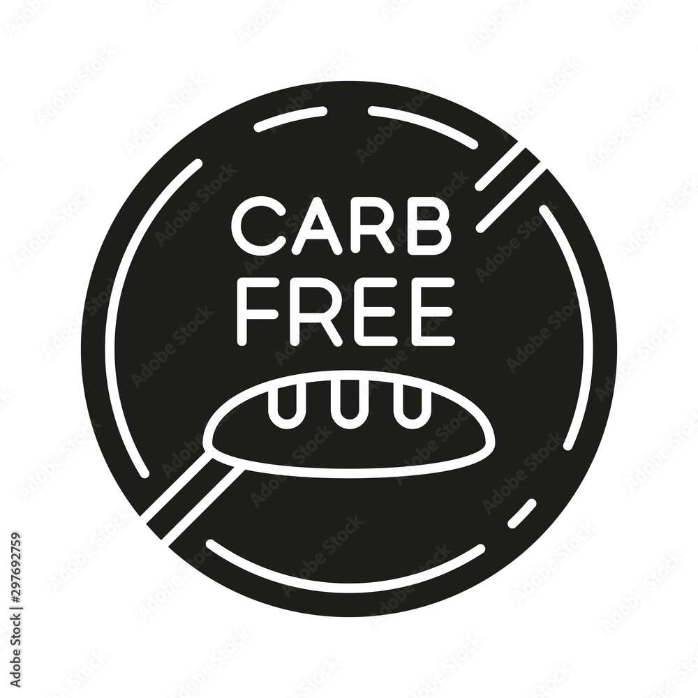 Carb free glyph icon. Organic food without added sweetener. Product ...