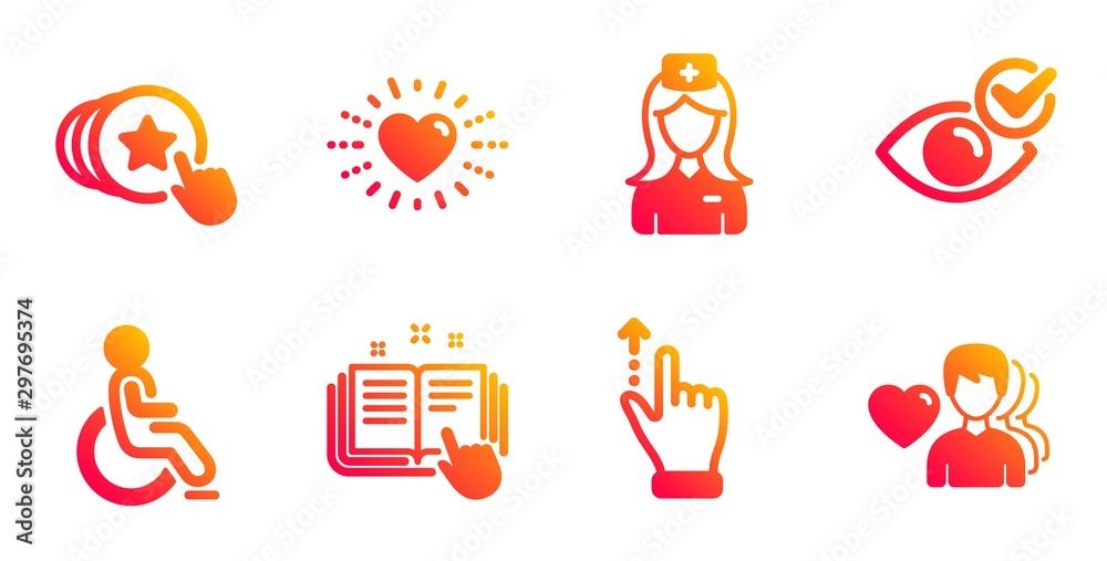 Check eye, Touchscreen gesture and Hospital nurse line icons set ...
