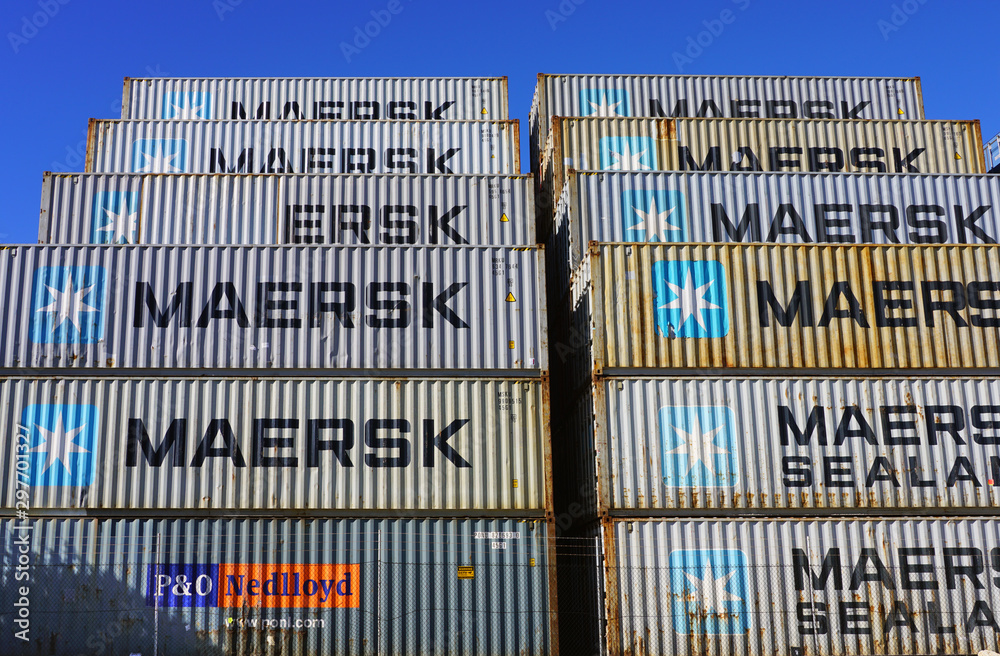 FREMANTLE, AUSTRALIA -3 JUL 2019- View of shipping containers from ...
