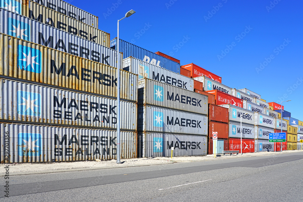 FREMANTLE, AUSTRALIA -3 JUL 2019- View of shipping containers from ...
