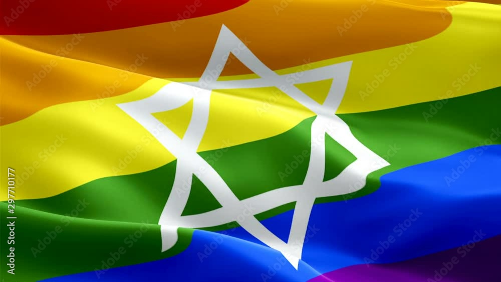 Israel LGBT Rainbow waving flag 6 Stripes. Pride 3d Gay flag waving ...