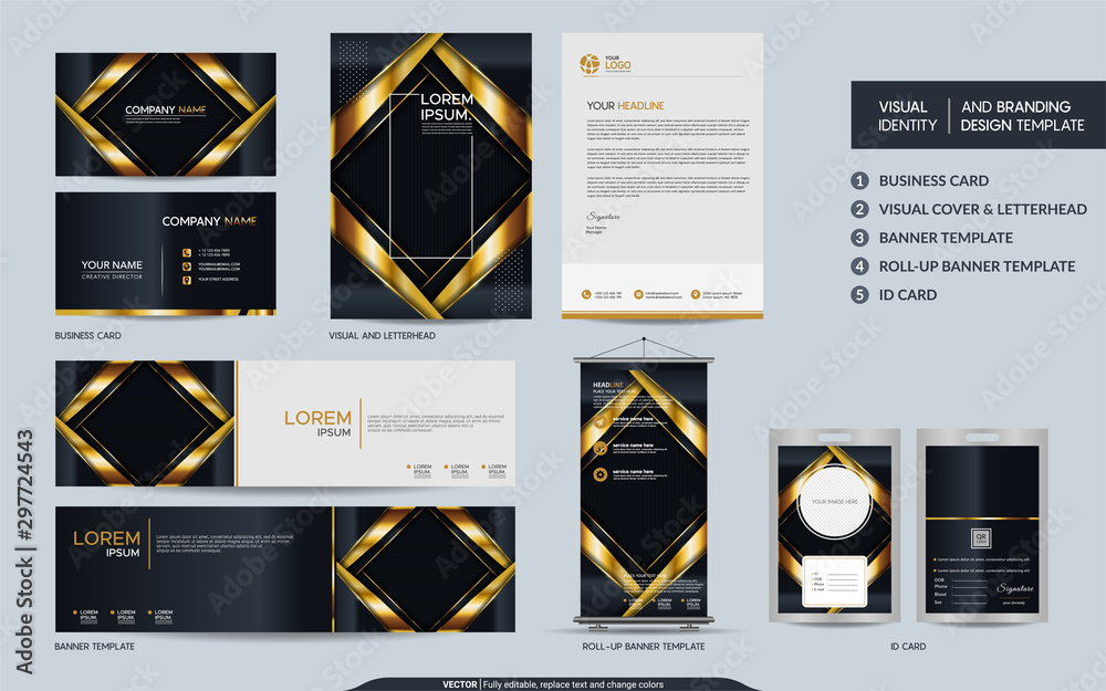 Luxury black gold stationery mock up set and visual brand identity with ...