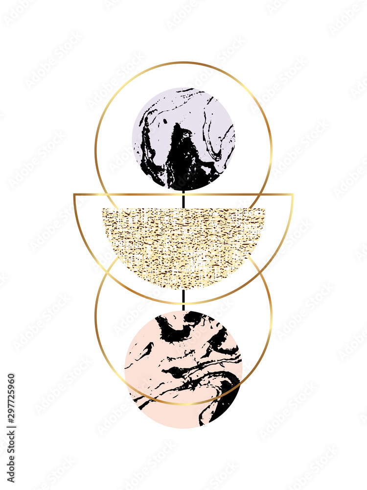 Modern background with marble circles, gold geometric shapes. Stock ...