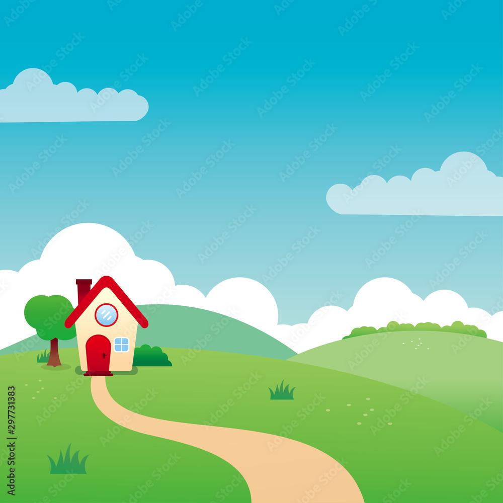 House on the hill vector illustration with cute design suitable for ...