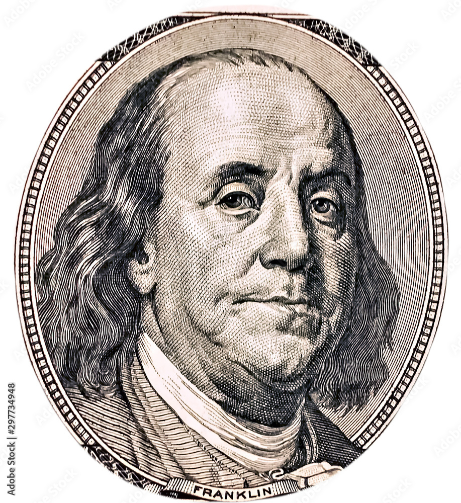 Benjamin Franklin portrait look on 100 dollar paper banknote Stock ...