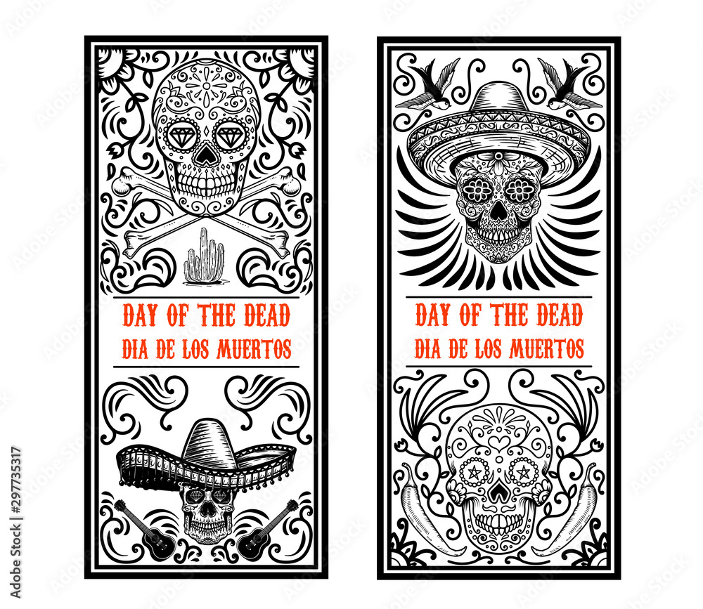 Set of Day of the dead (Dia de los muertos) flyer templates. Design ...