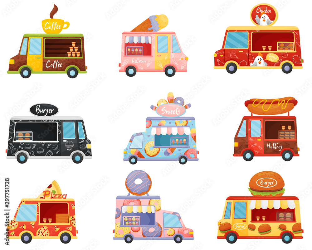 Set of food tracks of different shapes and colors. Vector illustration ...