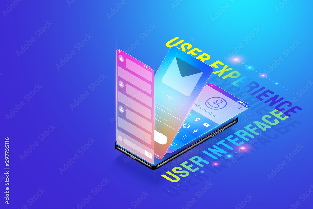 3D Isometric Mobile App UI UX Design illustration, Creating and design ...