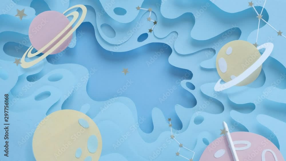 Paper art. Collection of paper space objects. Space ships, rockets ...