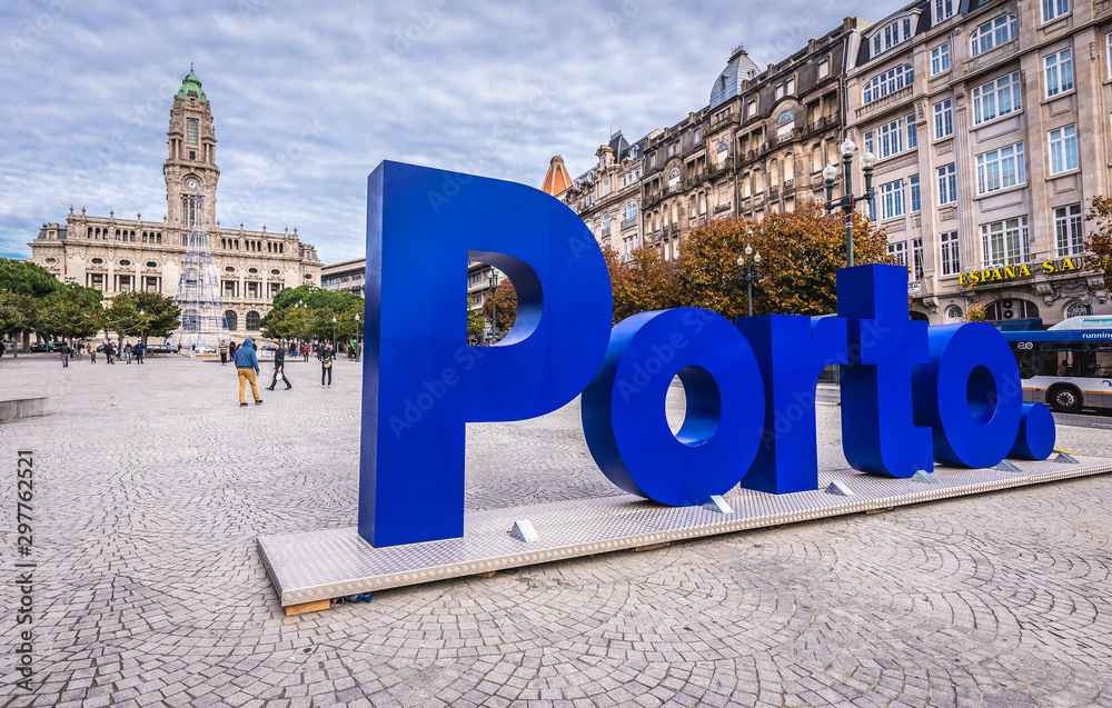 Porto, Portugal - December 8, 2016: Large Porto sign at Avenue of the ...