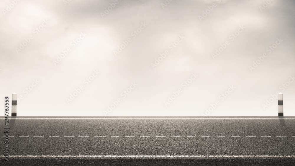 Empty asphalt highway road with milestones and sky background for ...