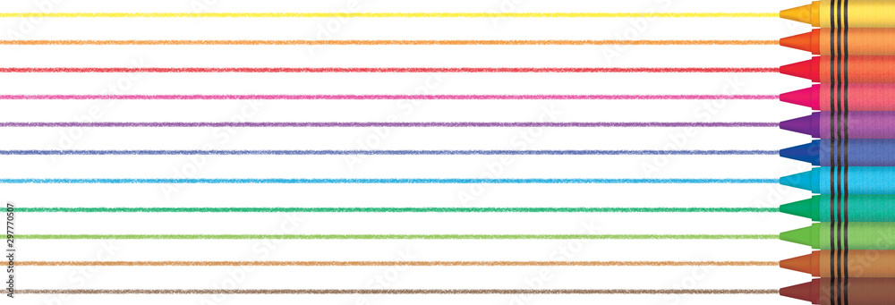 Wax crayons draw lines. Panoramic illustration with colorful stripes ...