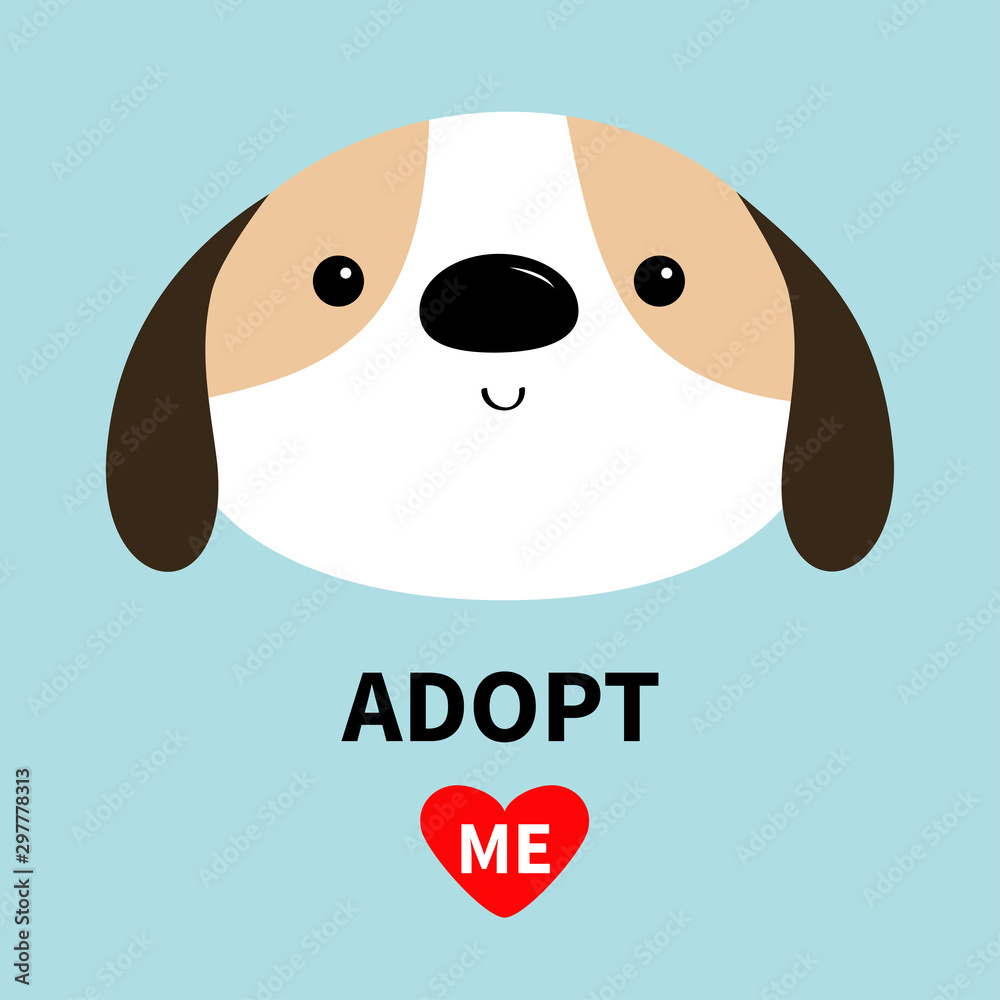 Adopt me. Dog face head round icon. White puppy pooch. Cute cartoon ...