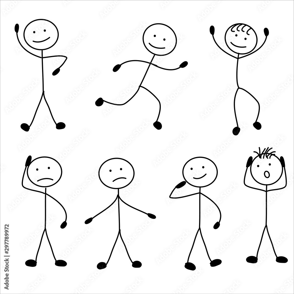 Poster stick man with different poses of standing, running, jumping ...