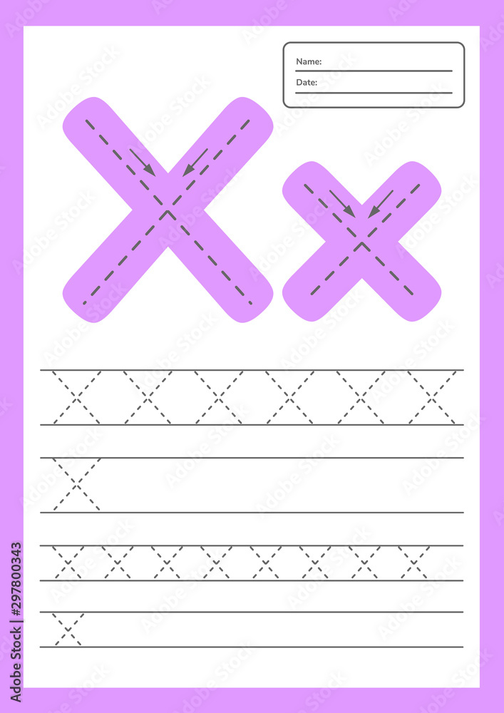 Trace letters worksheet a4 for kids preschool and school age. Stock ...