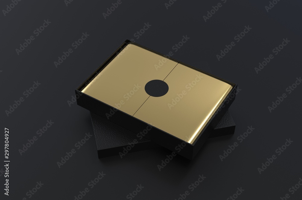 Black Box with gold wrapping paper and black label sticker, mock up ...