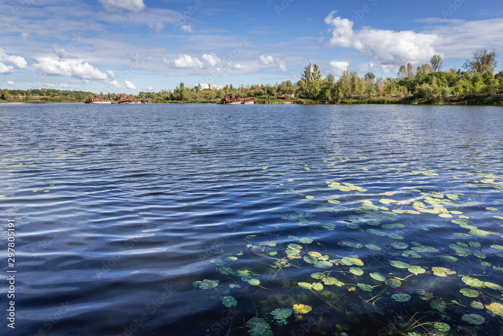 Pripyat River backwater seen from Chernobyl village, Ukraine Stock ...