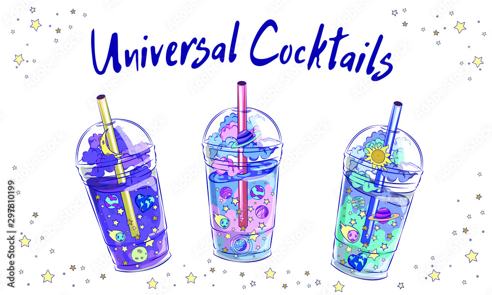 Universe Cocktails, With a glass of drink and the night sky with ...