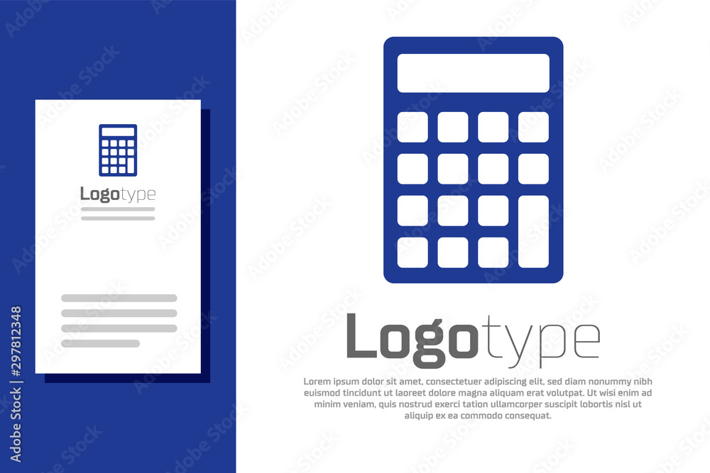 Blue Calculator icon isolated on white background. Accounting symbol ...