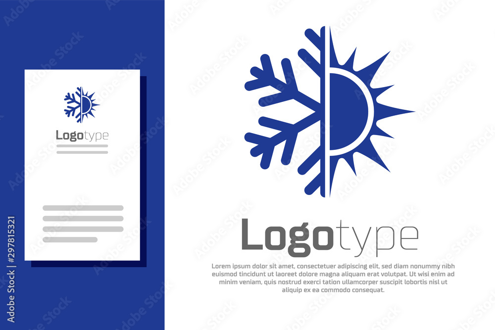 Blue Hot and cold symbol. Sun and snowflake icon isolated on white ...