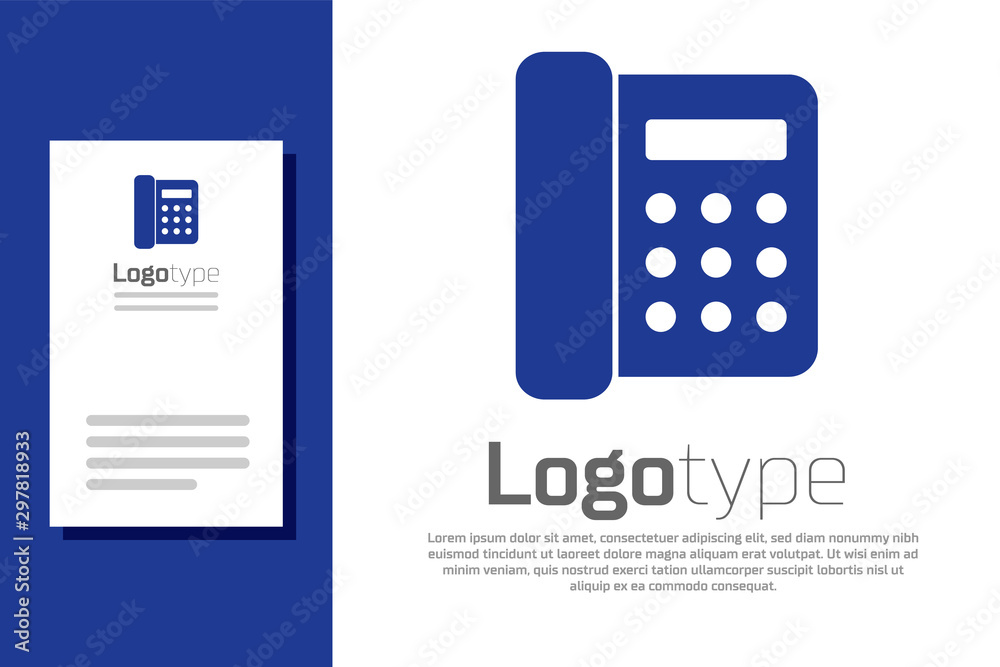 Blue Telephone icon isolated on white background. Landline phone. Logo ...